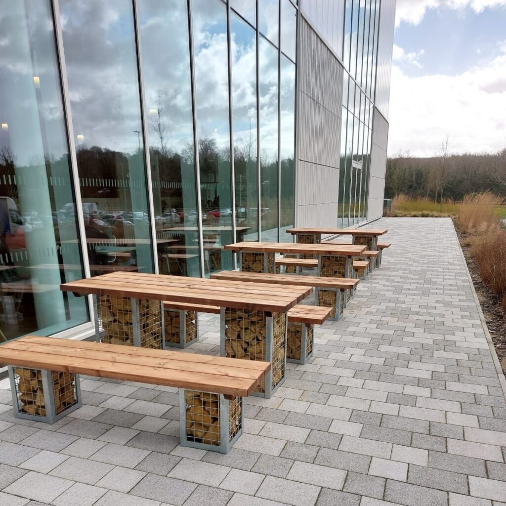 Gabion Table & Benches Set | For Pubs, Hotels & Universities