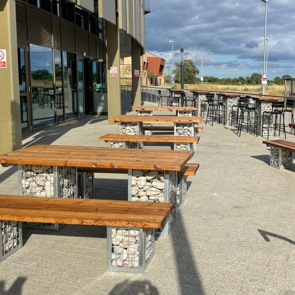 Gabion Table & Benches Set | For Pubs, Hotels & Universities