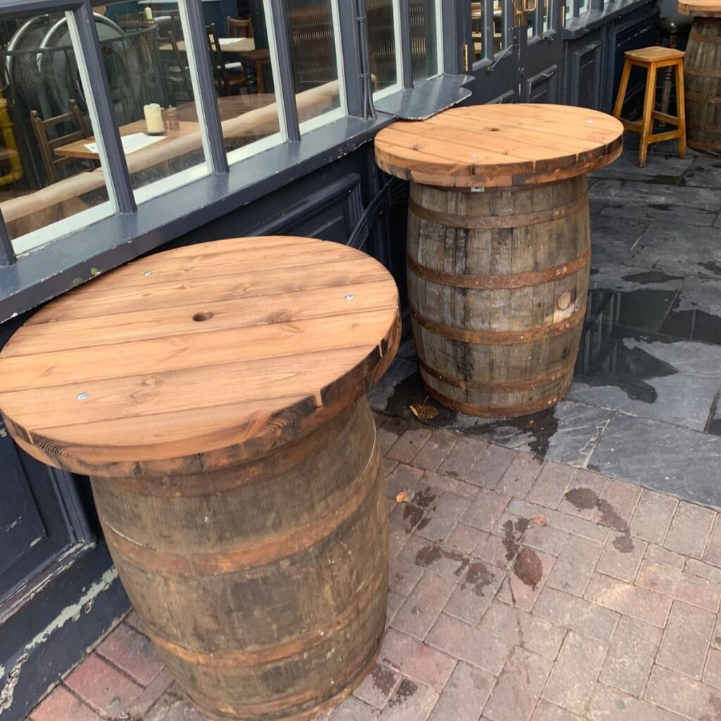 Outdoor Barrel Poseur Table with Top - Woodberry