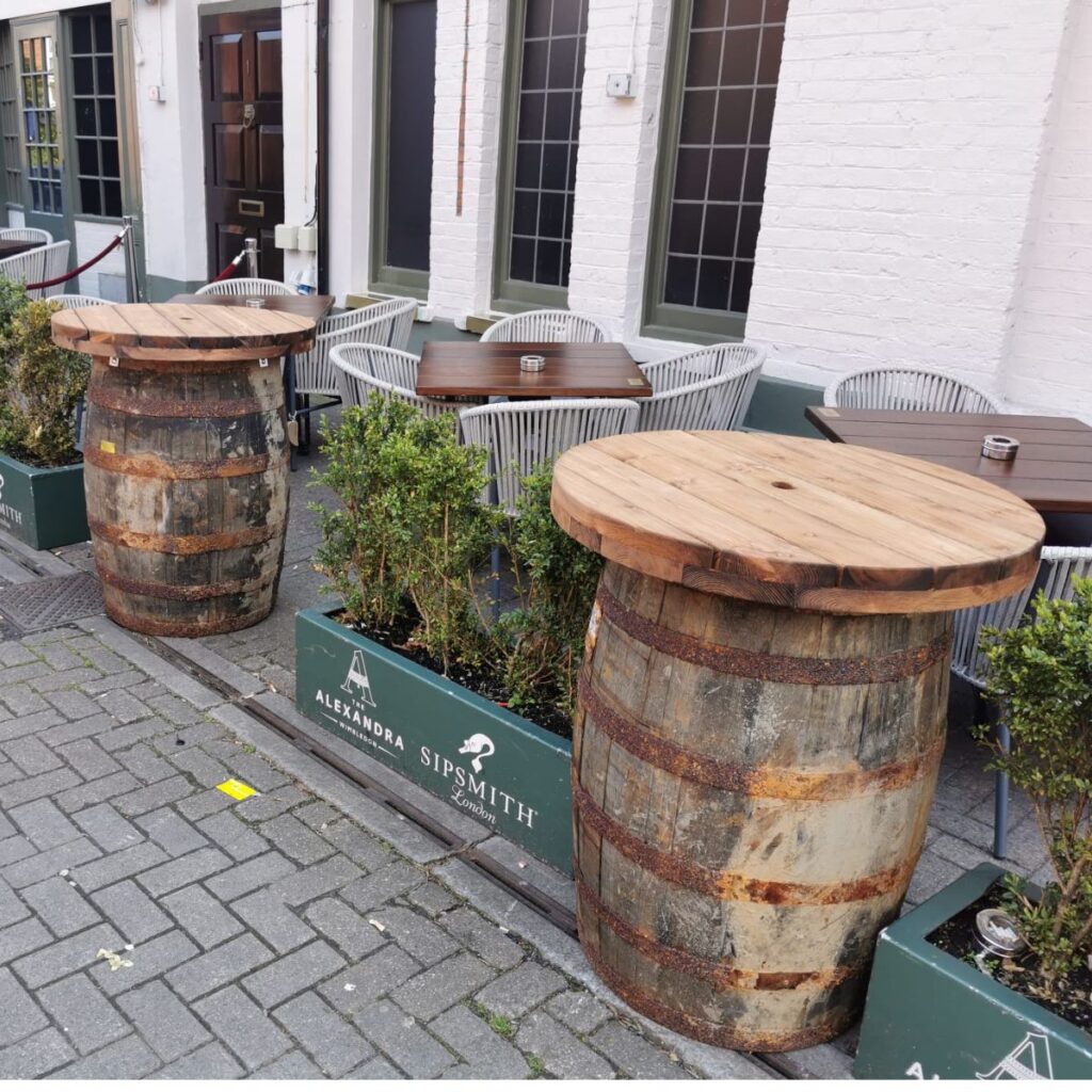 Outdoor Barrel Poseur Table with Top - Woodberry