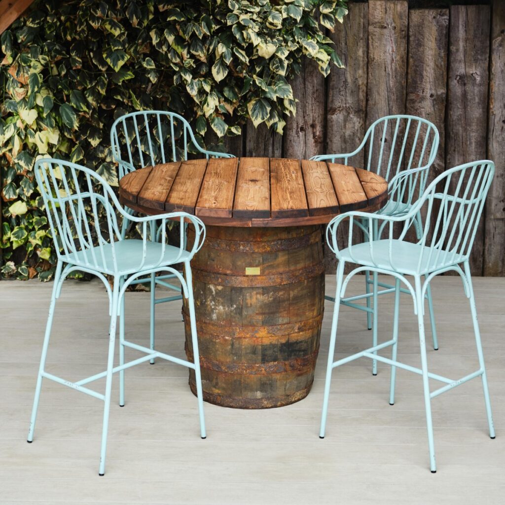 Outdoor Barrel Poseur Table with Large Table Top - Woodberry