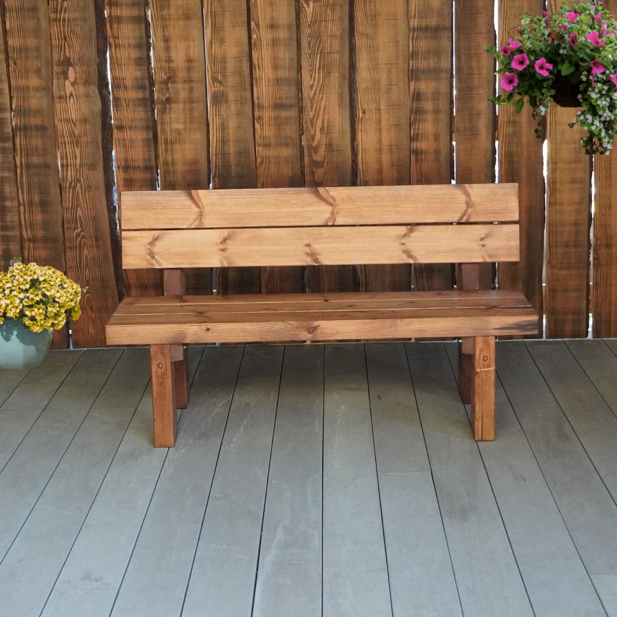 Super Chunky Wooden Bench with Backrests – Texan Range - Woodberry