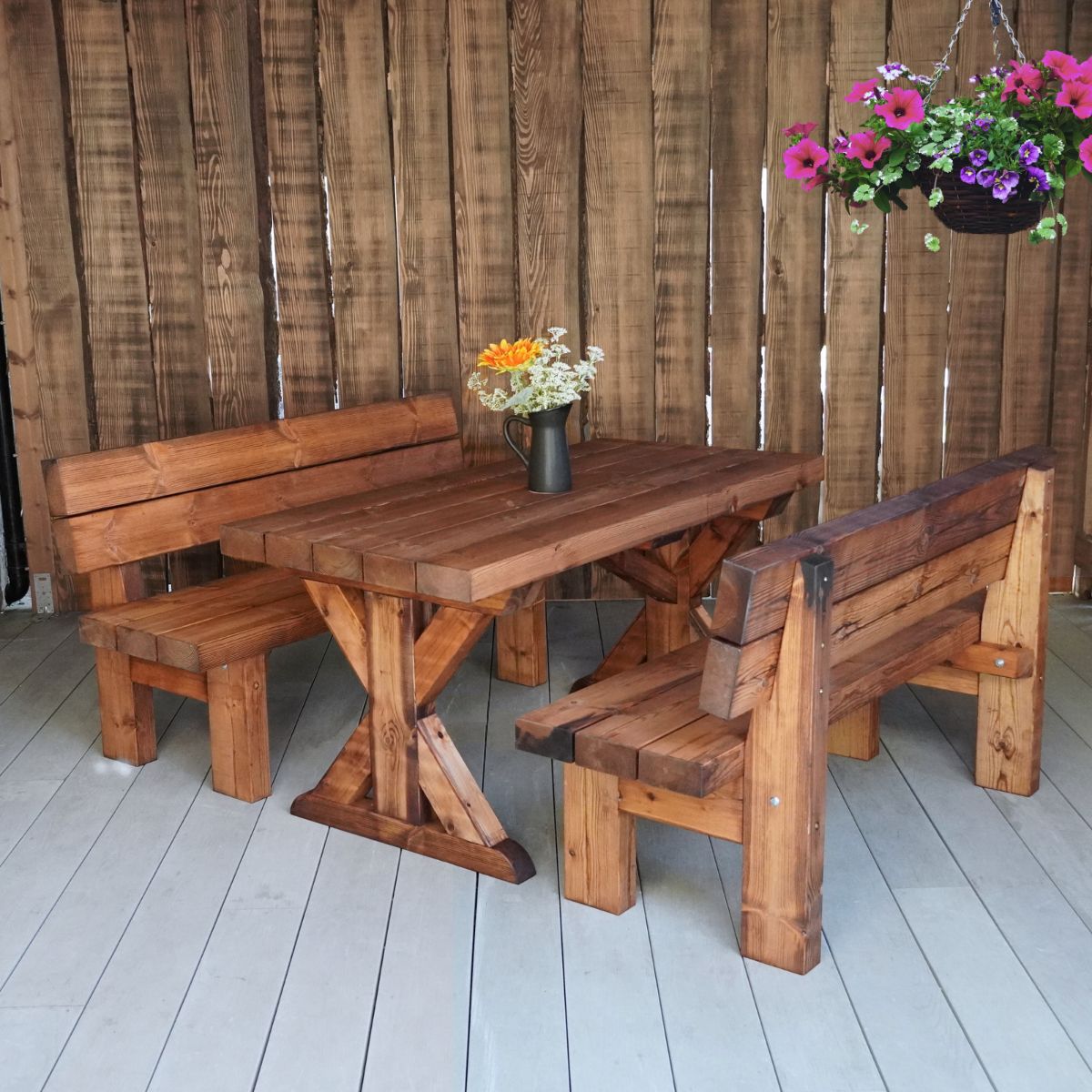 Chunky Wooden Tables & Benches with Backrests - Texan Range - Woodberry