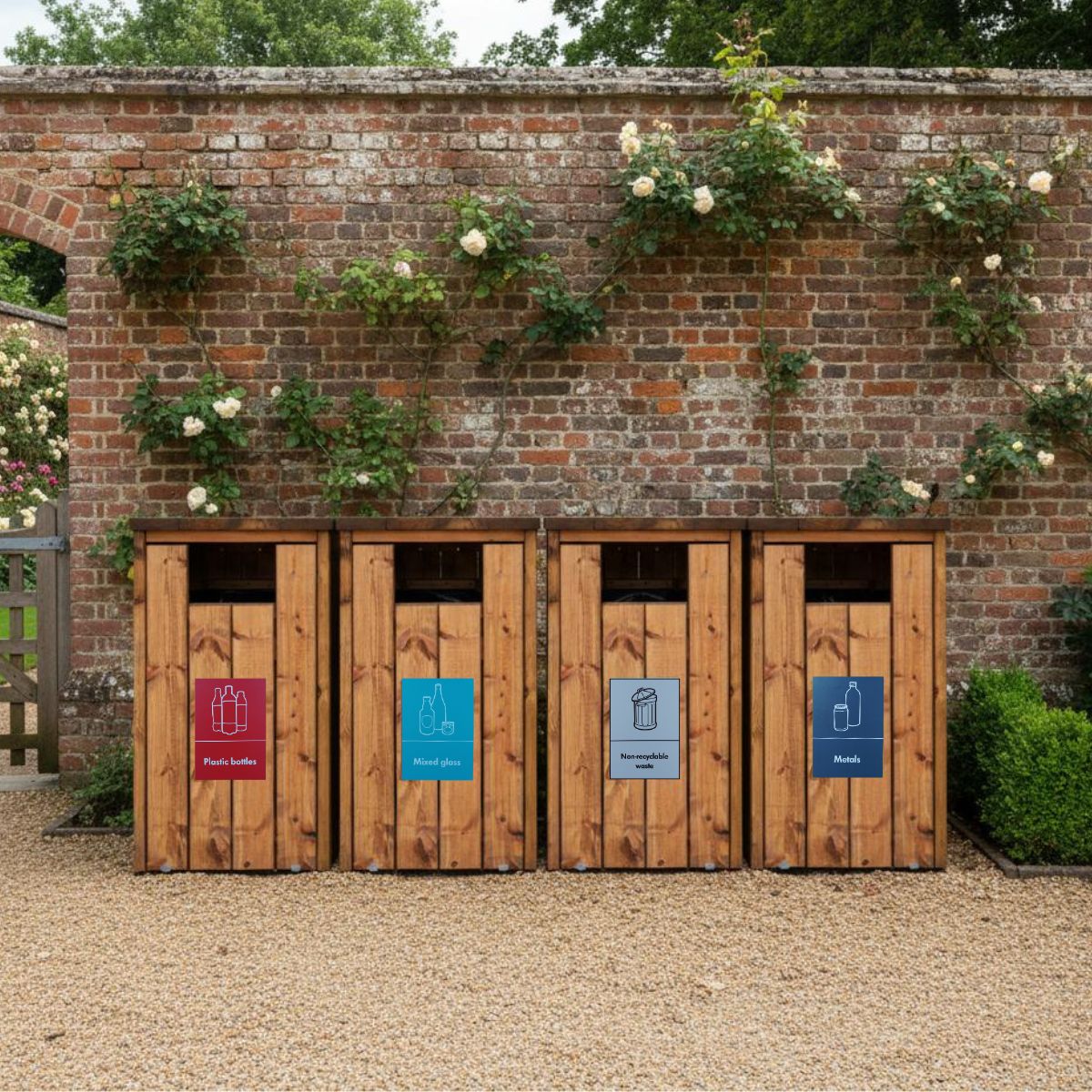 Quadruple Bosk Bin Wooden Recycling Bin Station - Woodberry