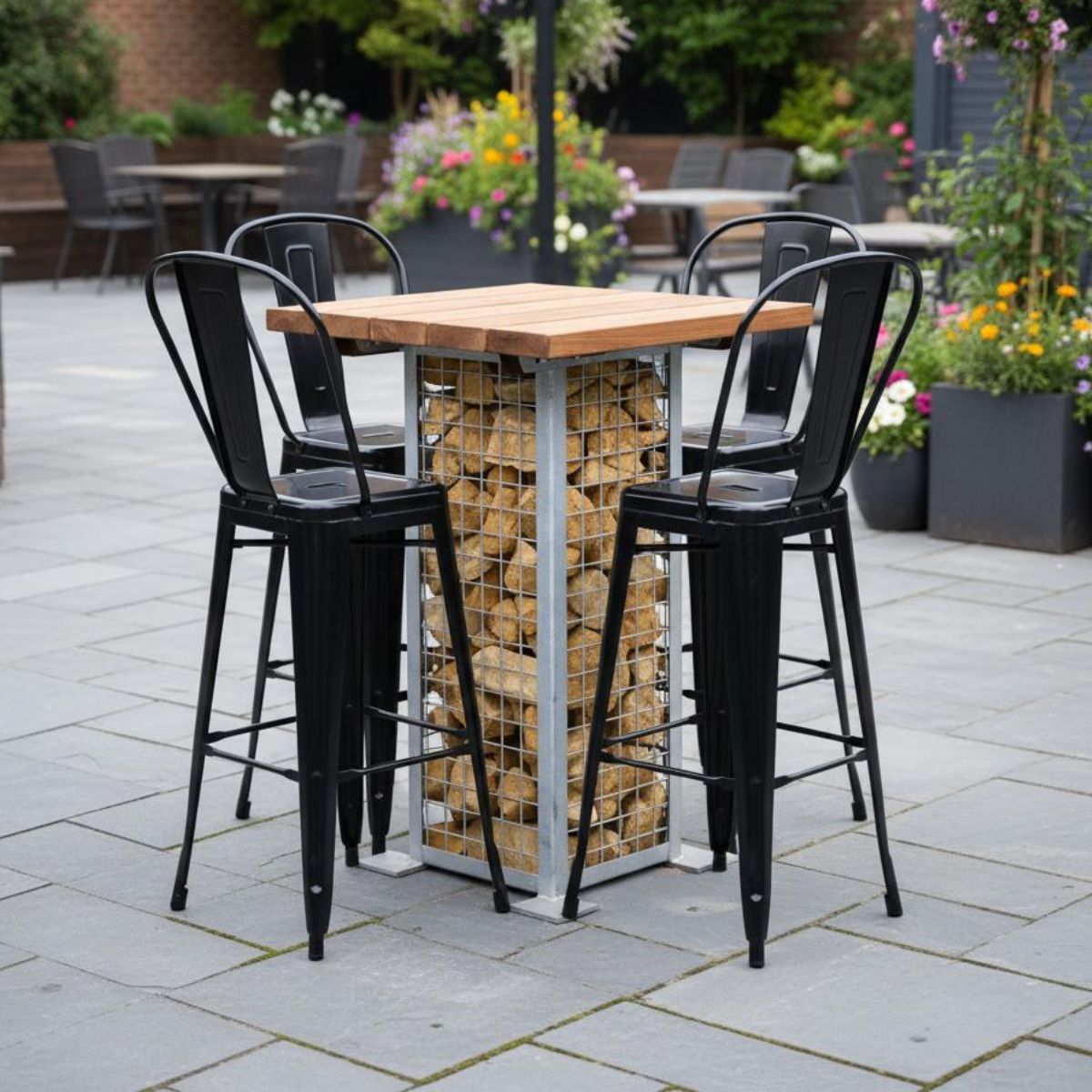 Gabion Poseur Table & 4 Tower Range Metal Side Chairs - Woodberry